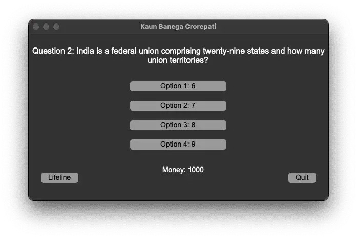 KBC Game Using Python With Source Code - CodeWithCurious