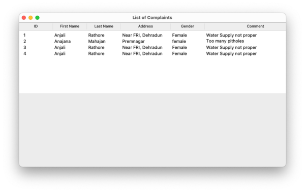 Complain Management using Python with GUI