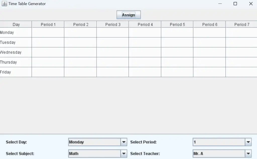 Time Table Generator in java - CodeWithCurious