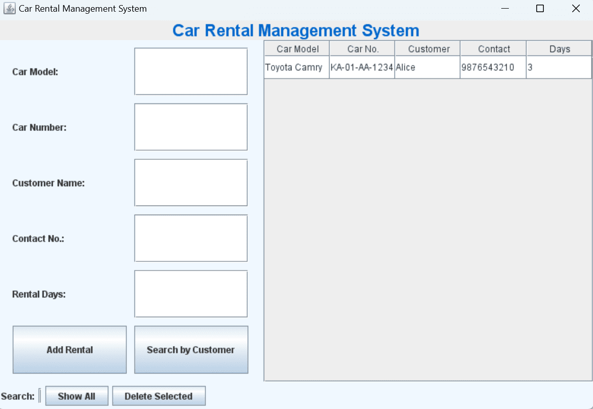 Car Rental System in java using gui - CodeWithCurious