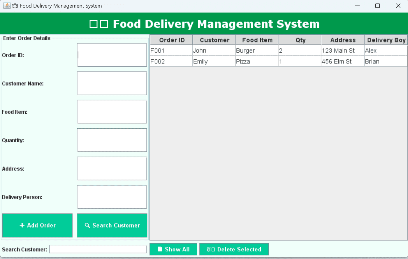 Food Delivery Management System in java - CodeWithCurious
